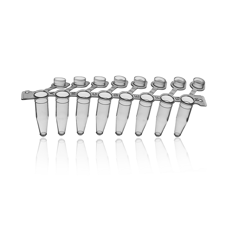 0.2 ml 8-Tube Strips & Attached Individual Frosted Flat Caps